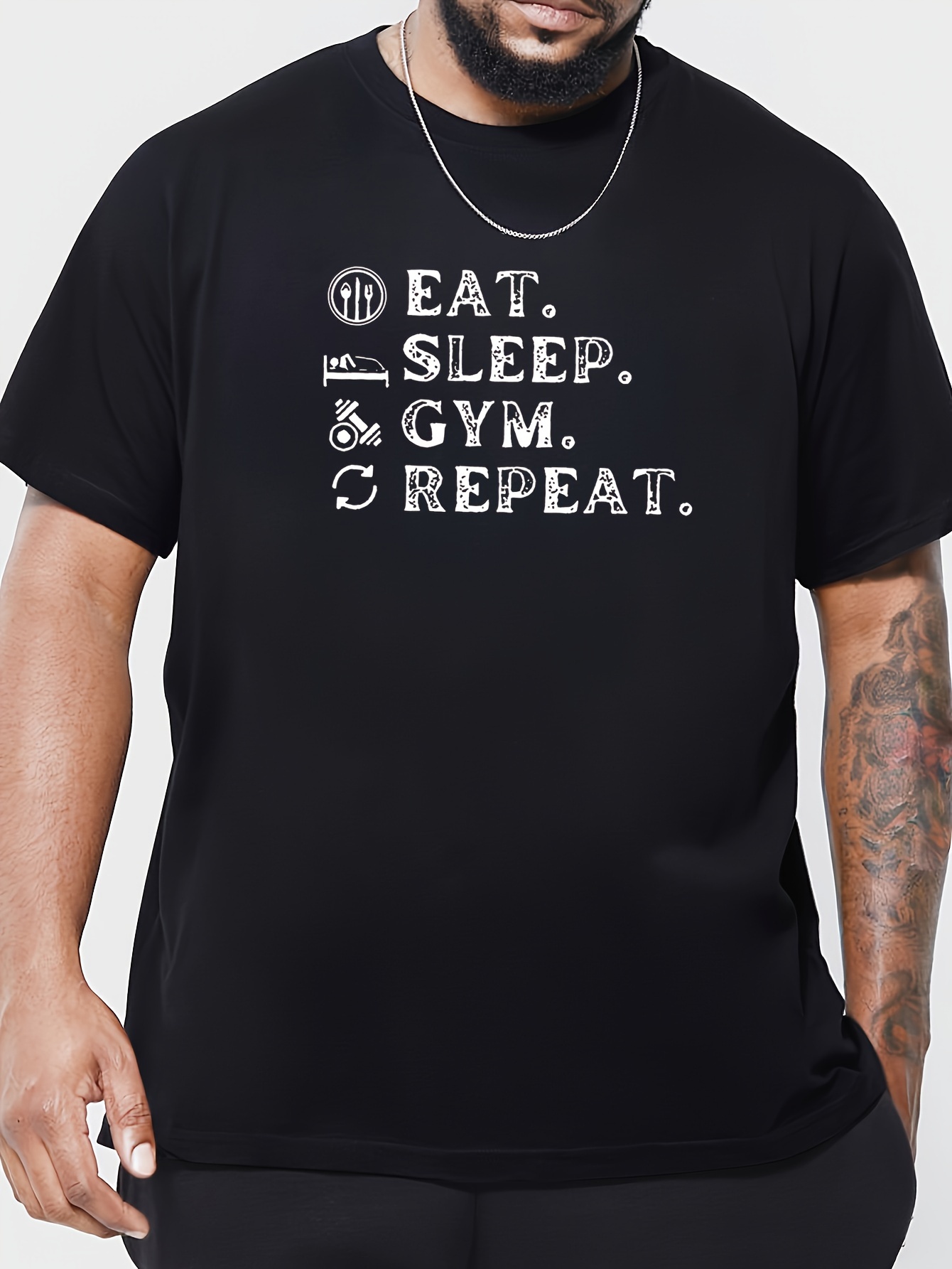 Plus Size Eat Sleep Gym Repeat Print Men's Trendy Comfy T - Temu Ireland