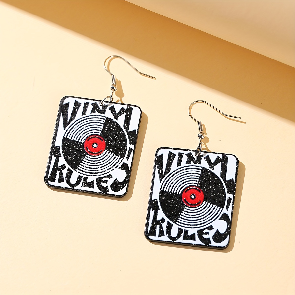 Square Shape Vinyl Record Print Dangle Earrings Simple Party - Temu ...