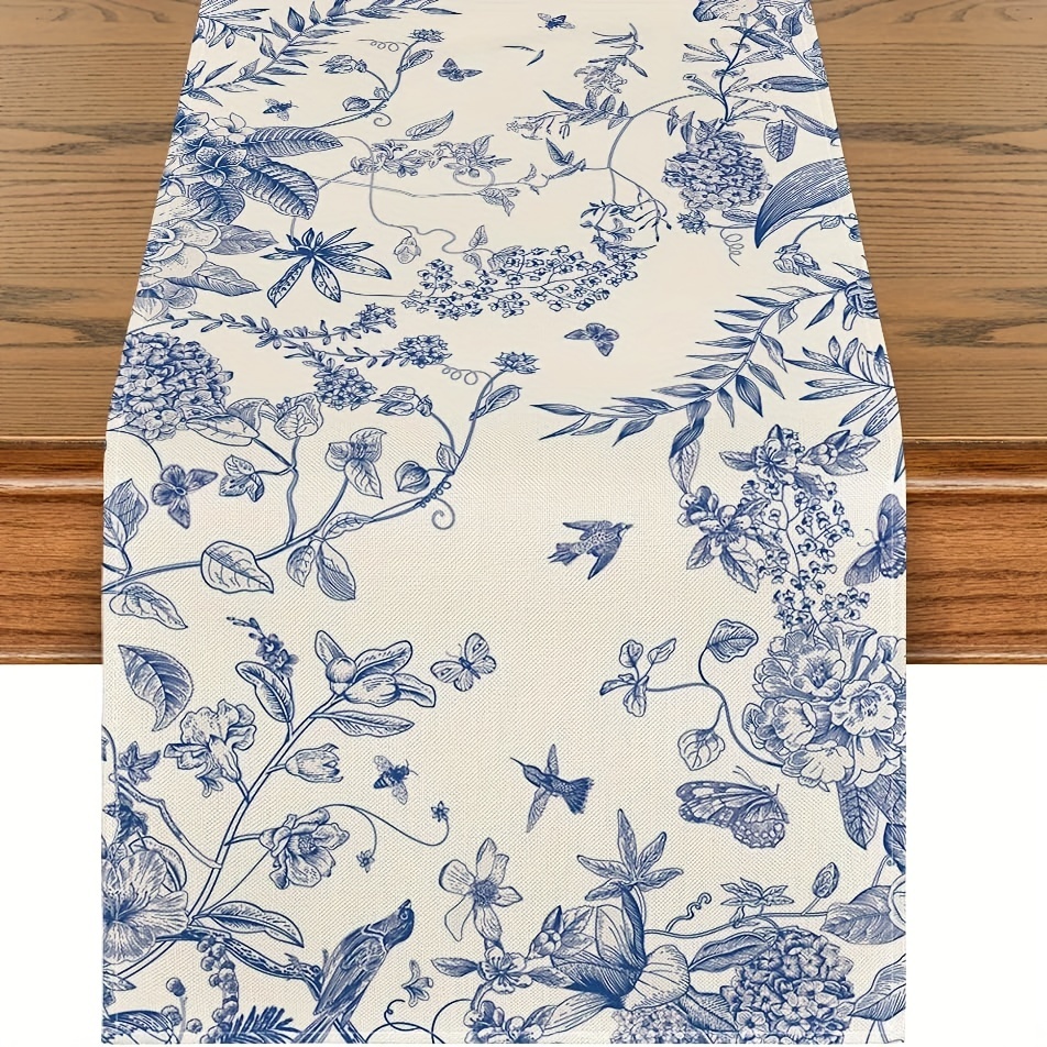 Table Runner Spring Summer Theme Floral Doilies Blue White - Temu ...