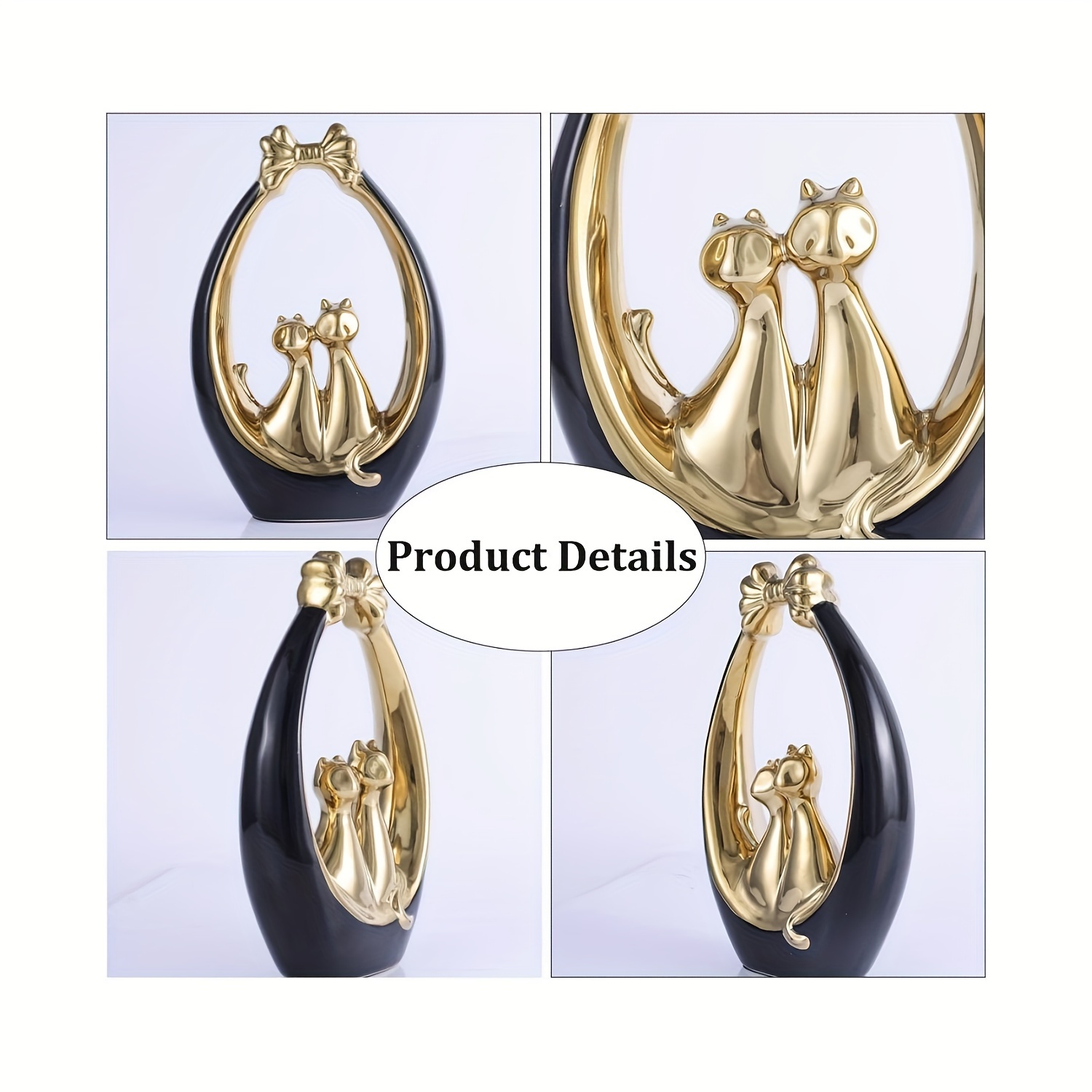 Ceramic Cat Sculpture Elegant Couple Cats Figurine Ideal - Temu