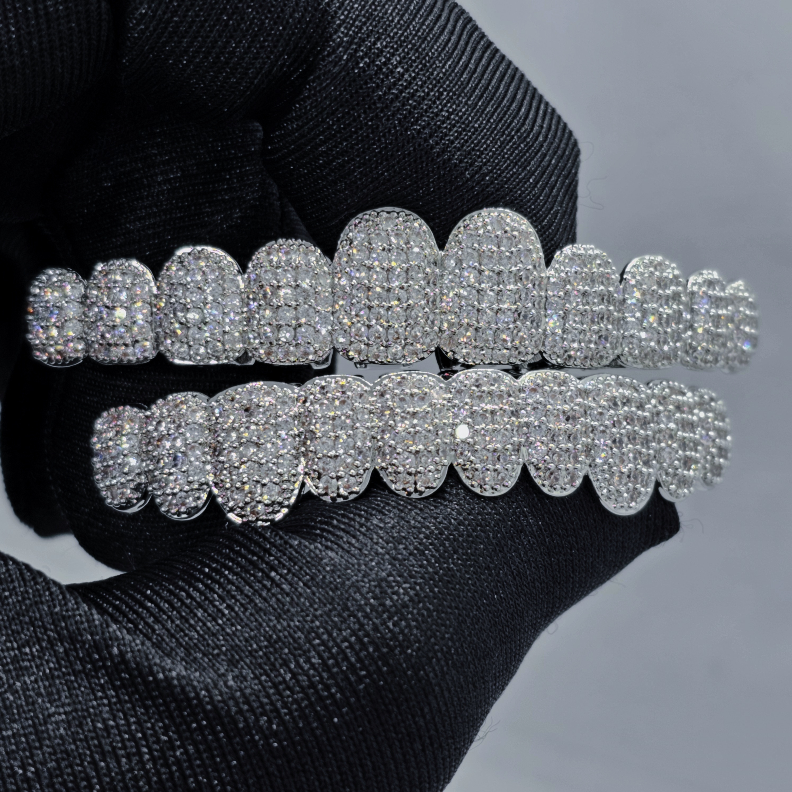 1pc/2pcs Hip Hop Men's Cubic Zirconia Teeth Grillz, 10 Top And Bottom ...