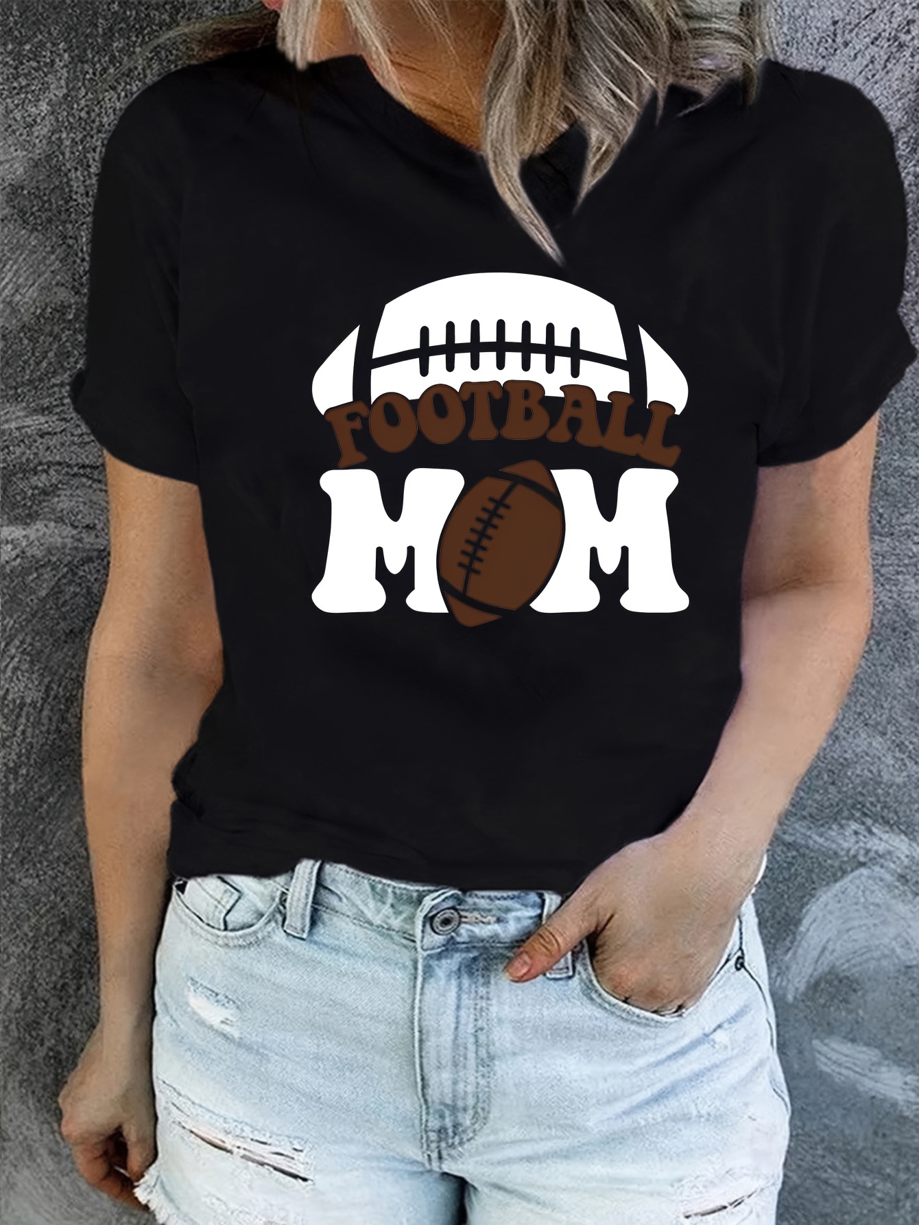 football mom print t shirt short sleeve crew neck casual top - Temu ...