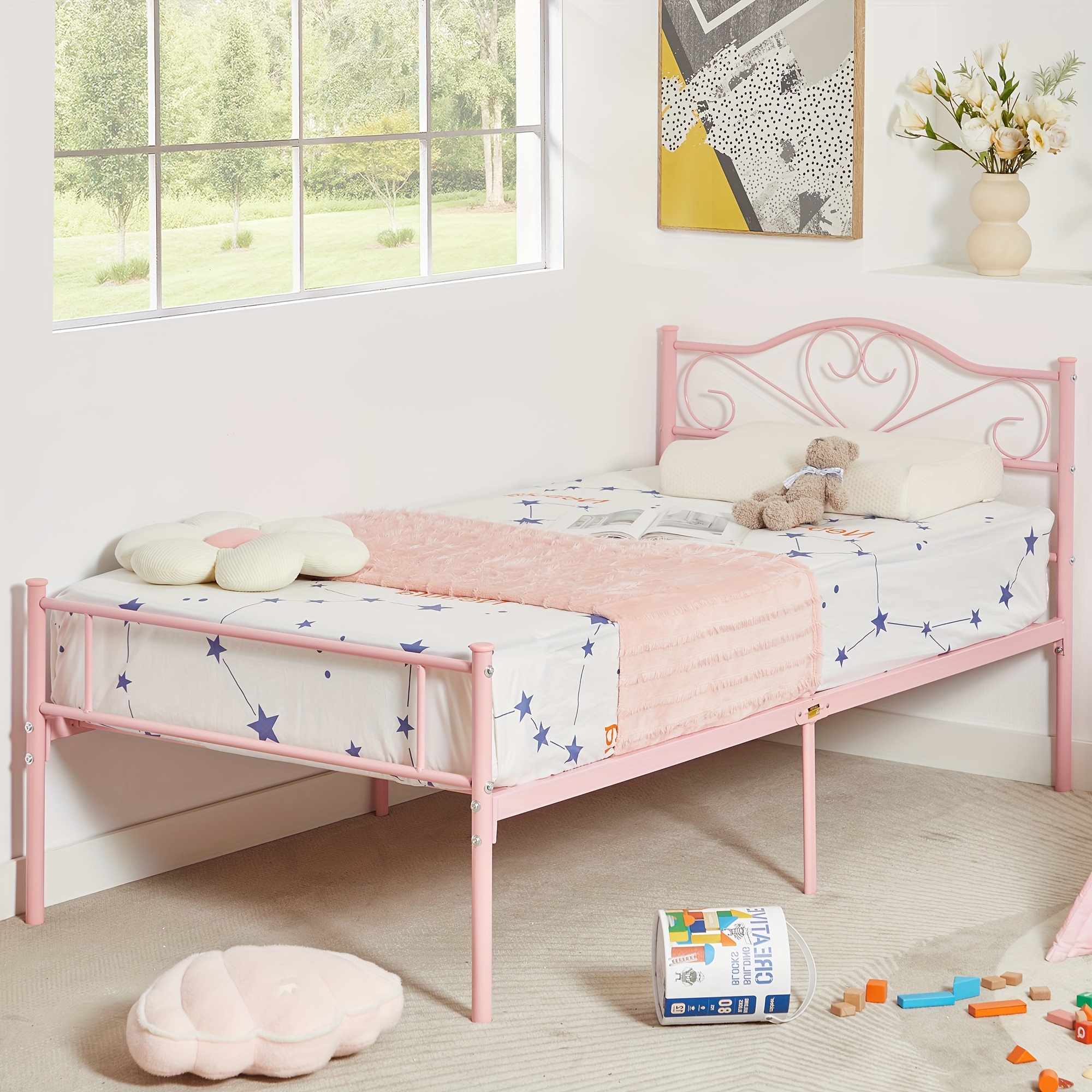 Pink metal bed frame store