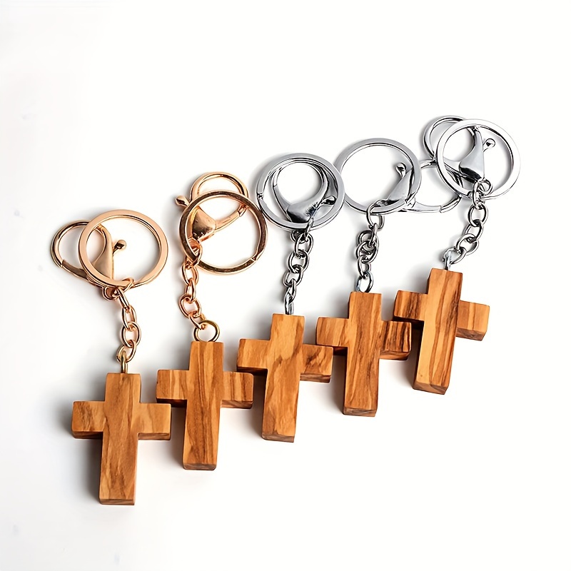 easter olive wood cross keychain for men creative wooden cross pendant ...