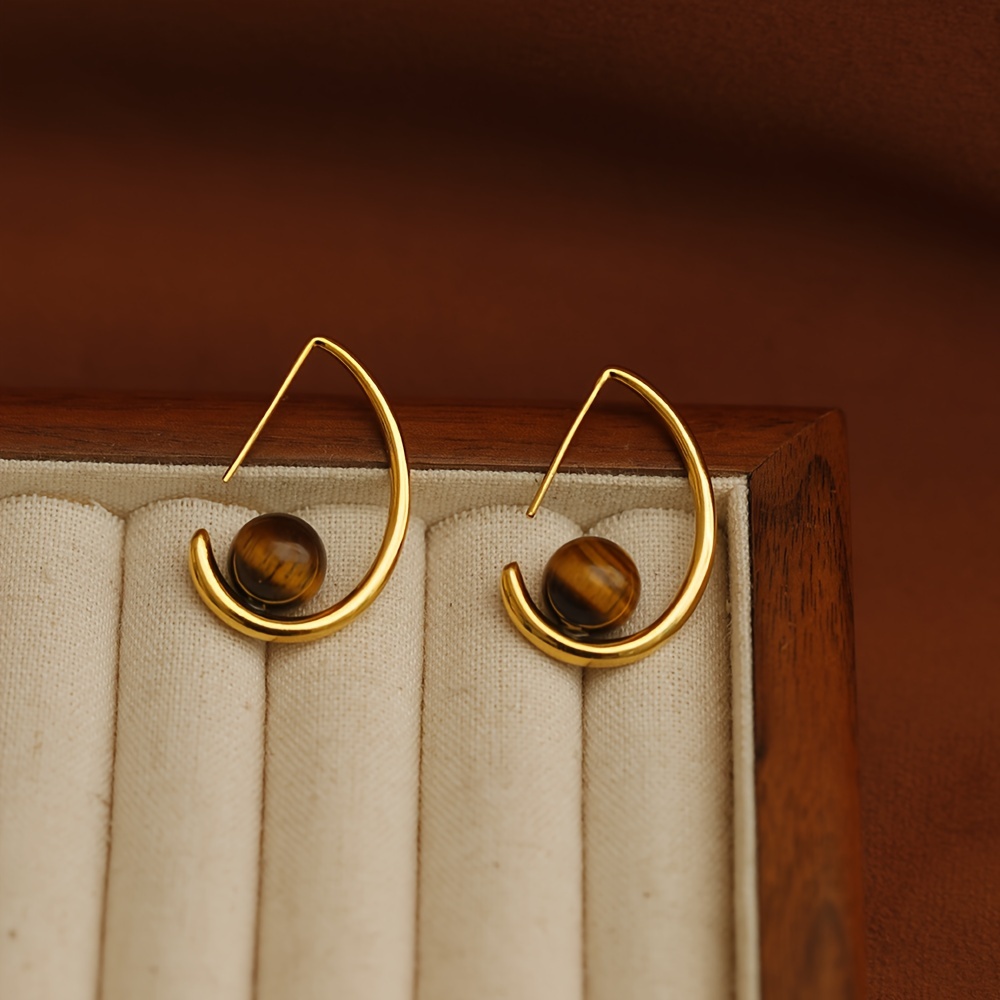 Creative D Shaped Hoop Earrings Copper Jewelry Stones Inlaid - Temu ...