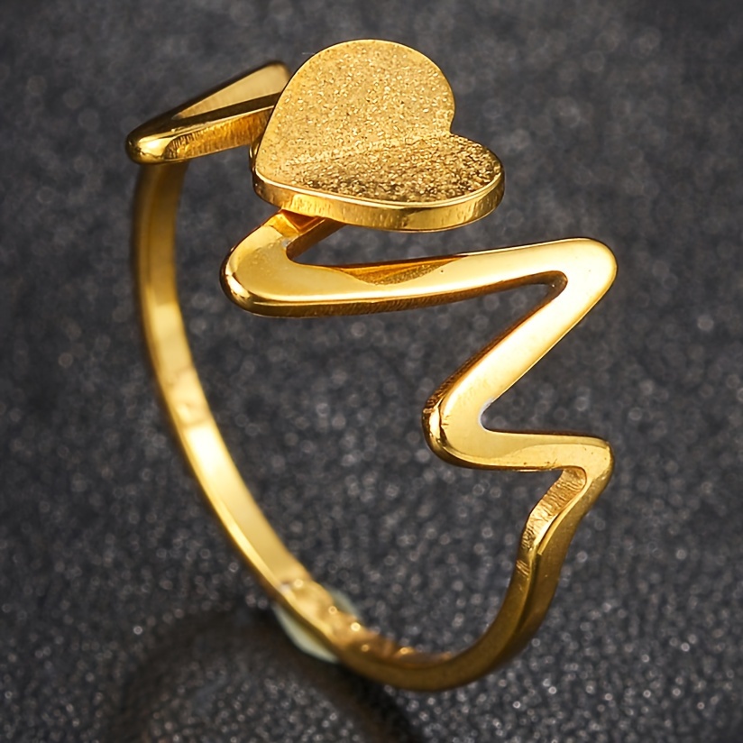 Golden Color Love Heart Stainless Steel Ring Creative - Temu United Kingdom