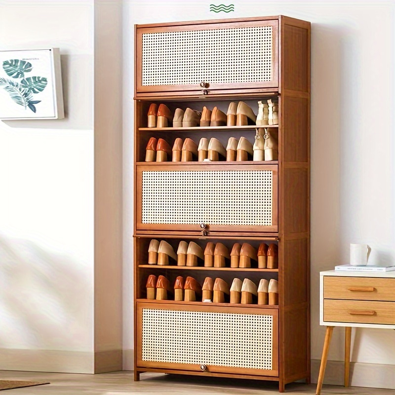 1pc Freestanding Bamboo Shoe Storage Cabinet, Classic Style, Dust-proof ...