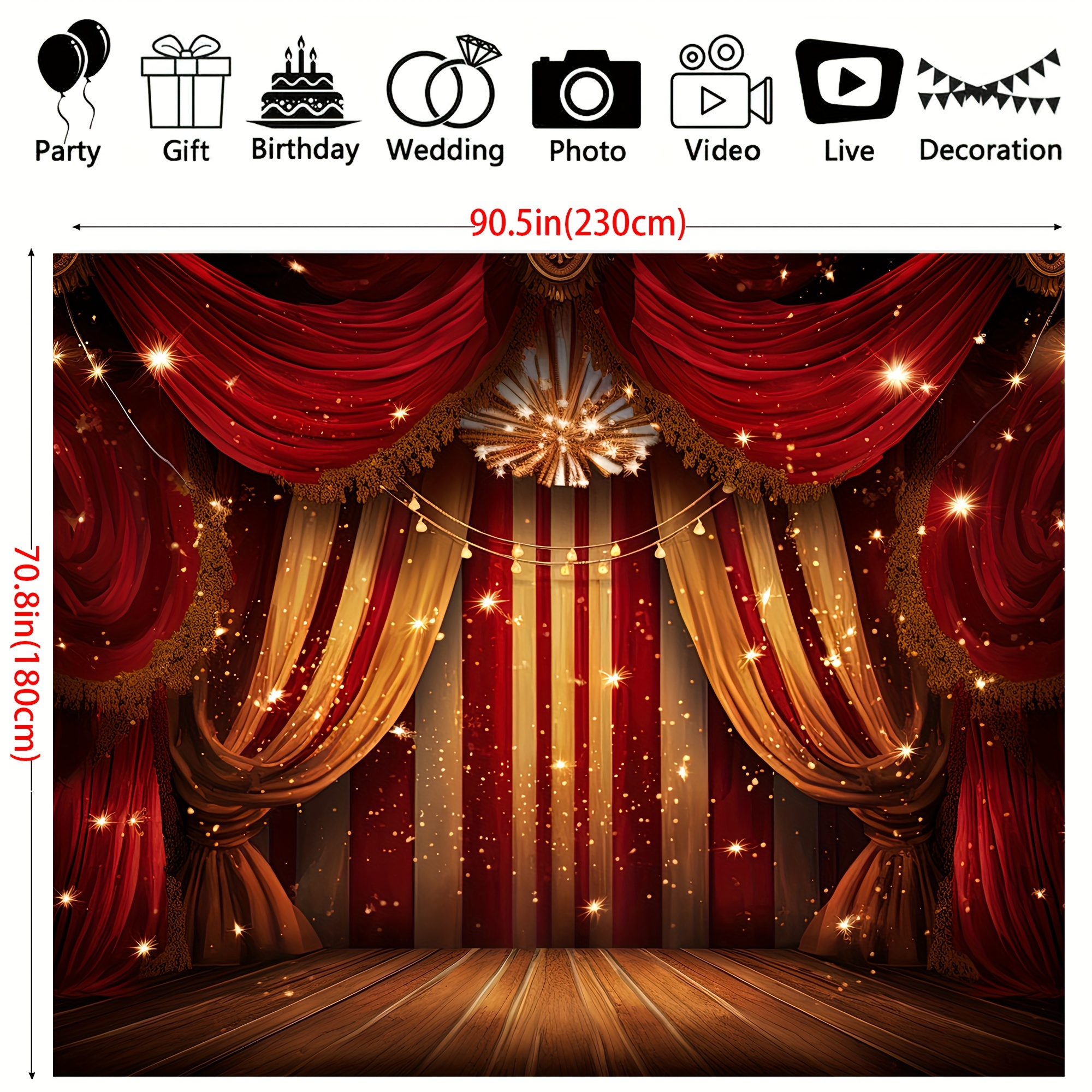 Golden Glitter Red Curtain Photography Backdrop Circus - Temu