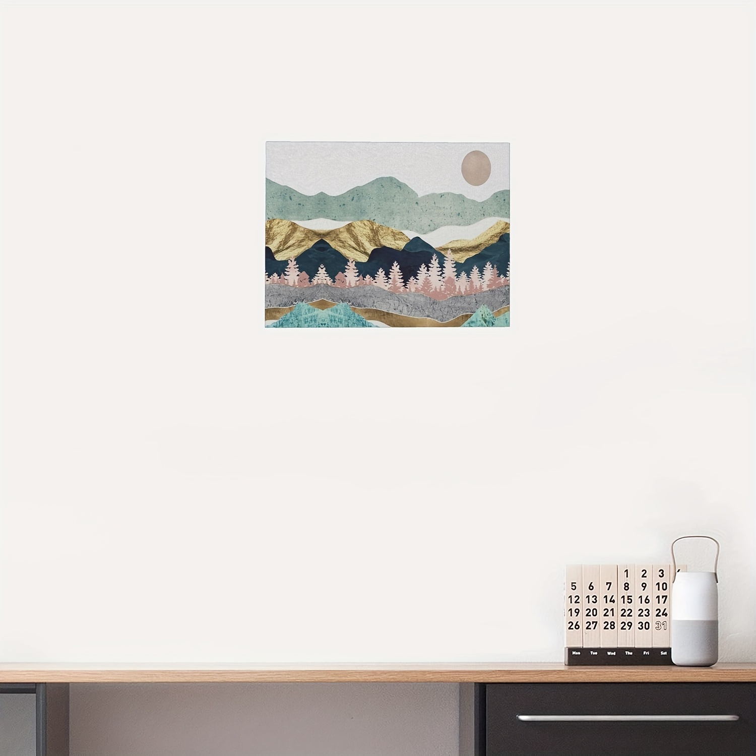 Framed Canvas Pastel Geometric Mountain Forest Nature - Temu Australia