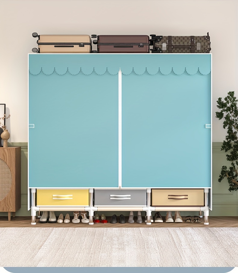 1pc Large Capacity Freestanding Canvas Wardrobe Closet, With 3 Hanging ...