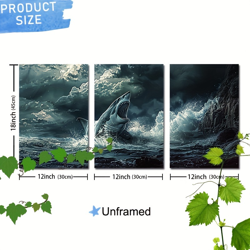 Canvas Wall Art Prints Shark In Ocean Frameless - Temu