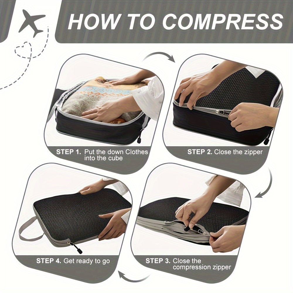 3pcs Compression Packing Cube Set – Travel Storage Bags With Nylon ...