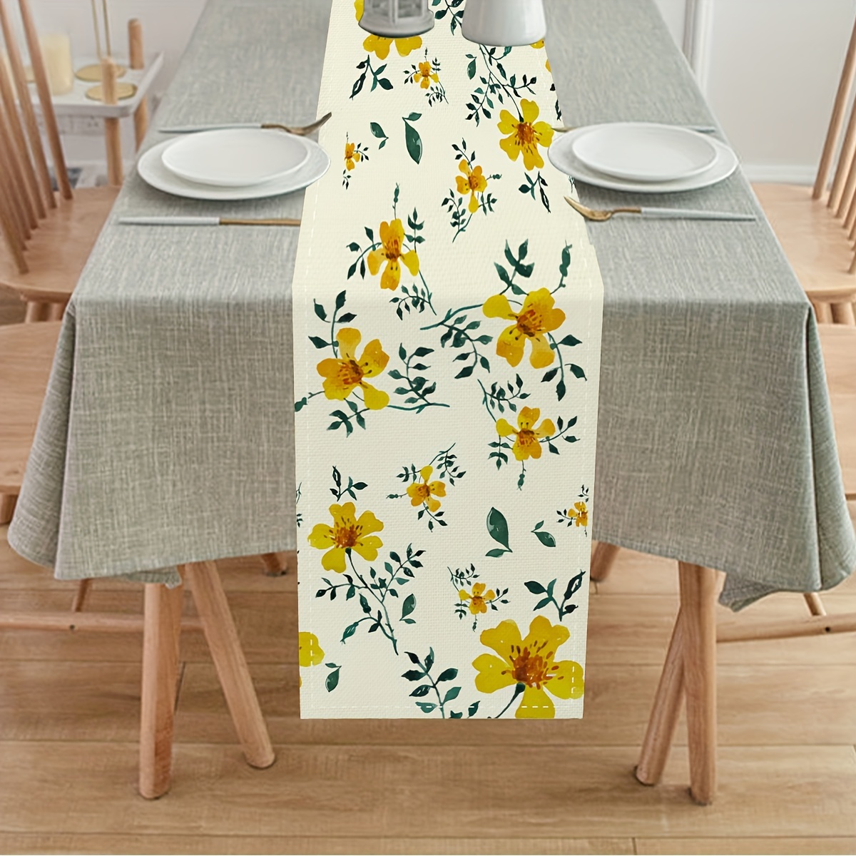 Linen Table Runner Floral Print Tablecloth Rustic Farmhouse - Temu United