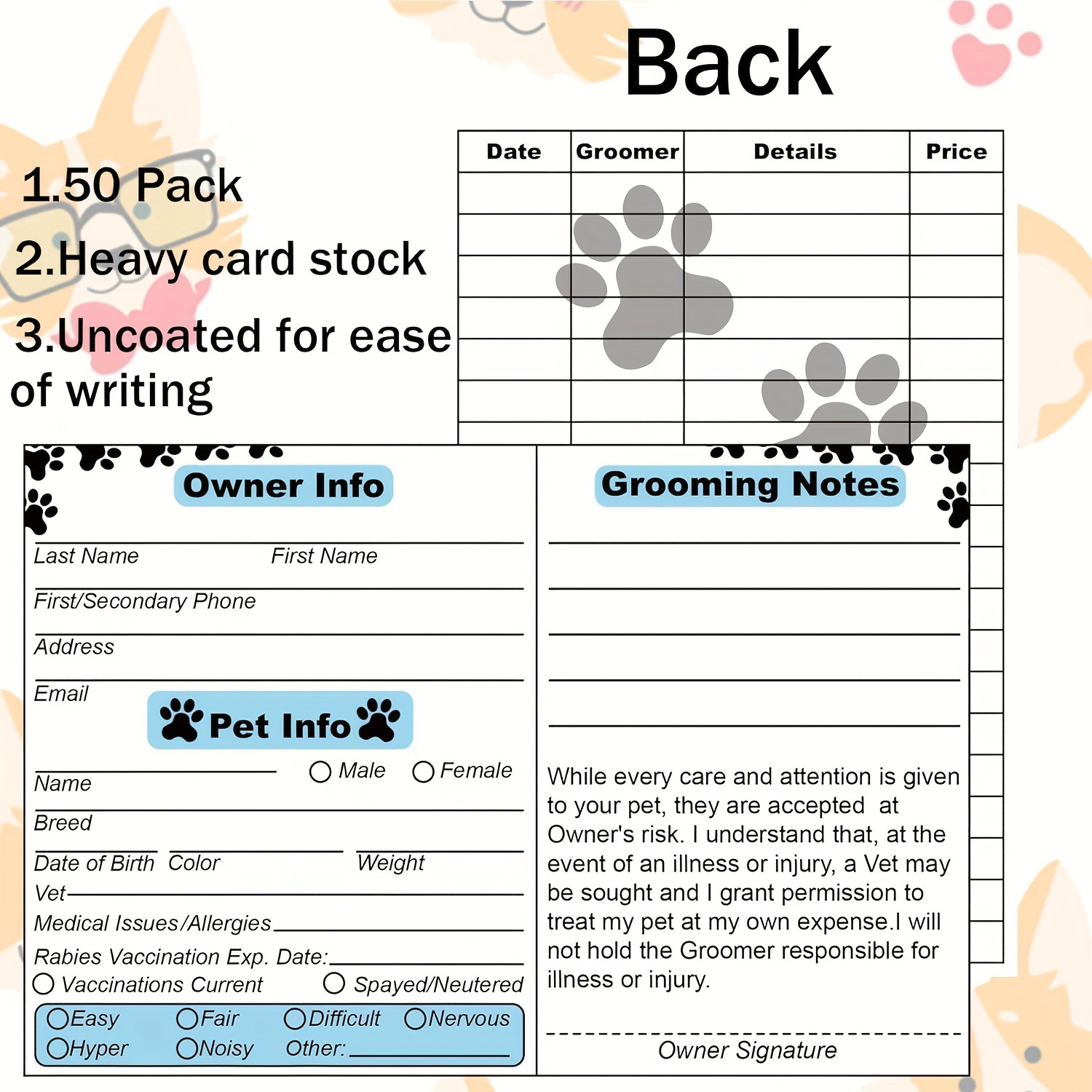 Pet Grooming Report Cards Dogs Cats Heavy duty Cardstock - Temu