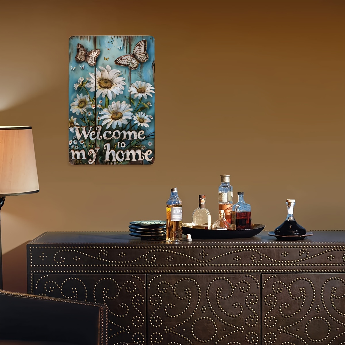 Vintage Daisy Welcome Sign 3d Embossed Metal Tin - Temu