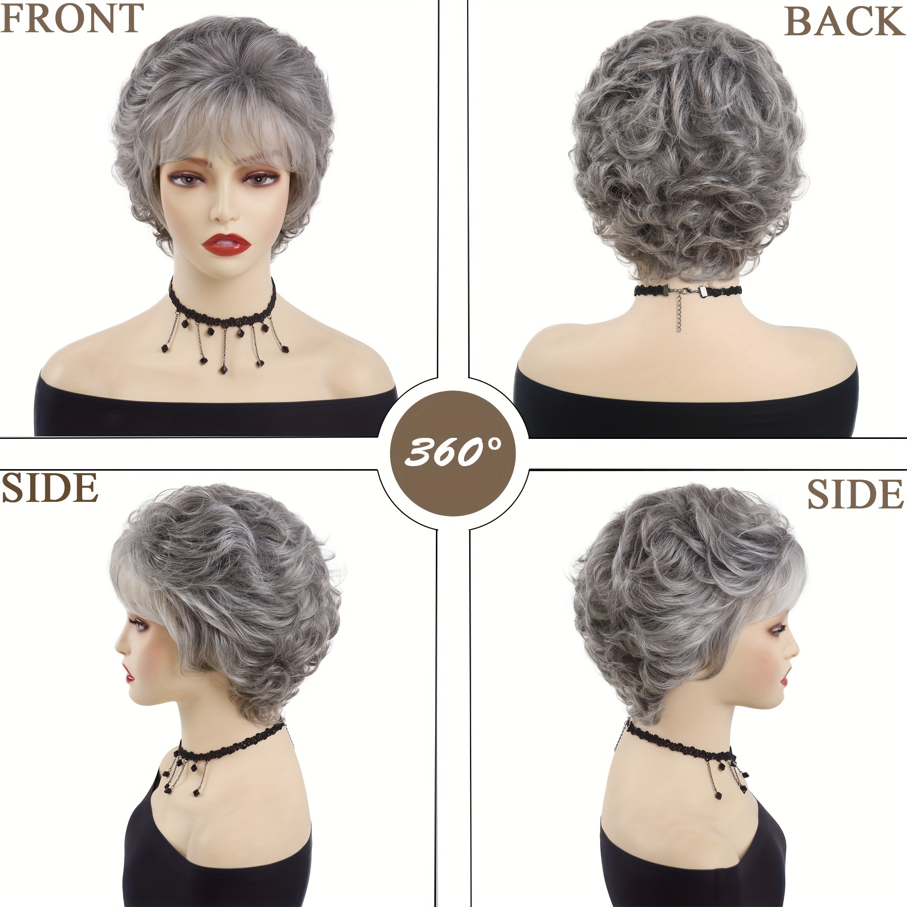 curly wigs women short grey hair old bangs natural Temu United Kingdom