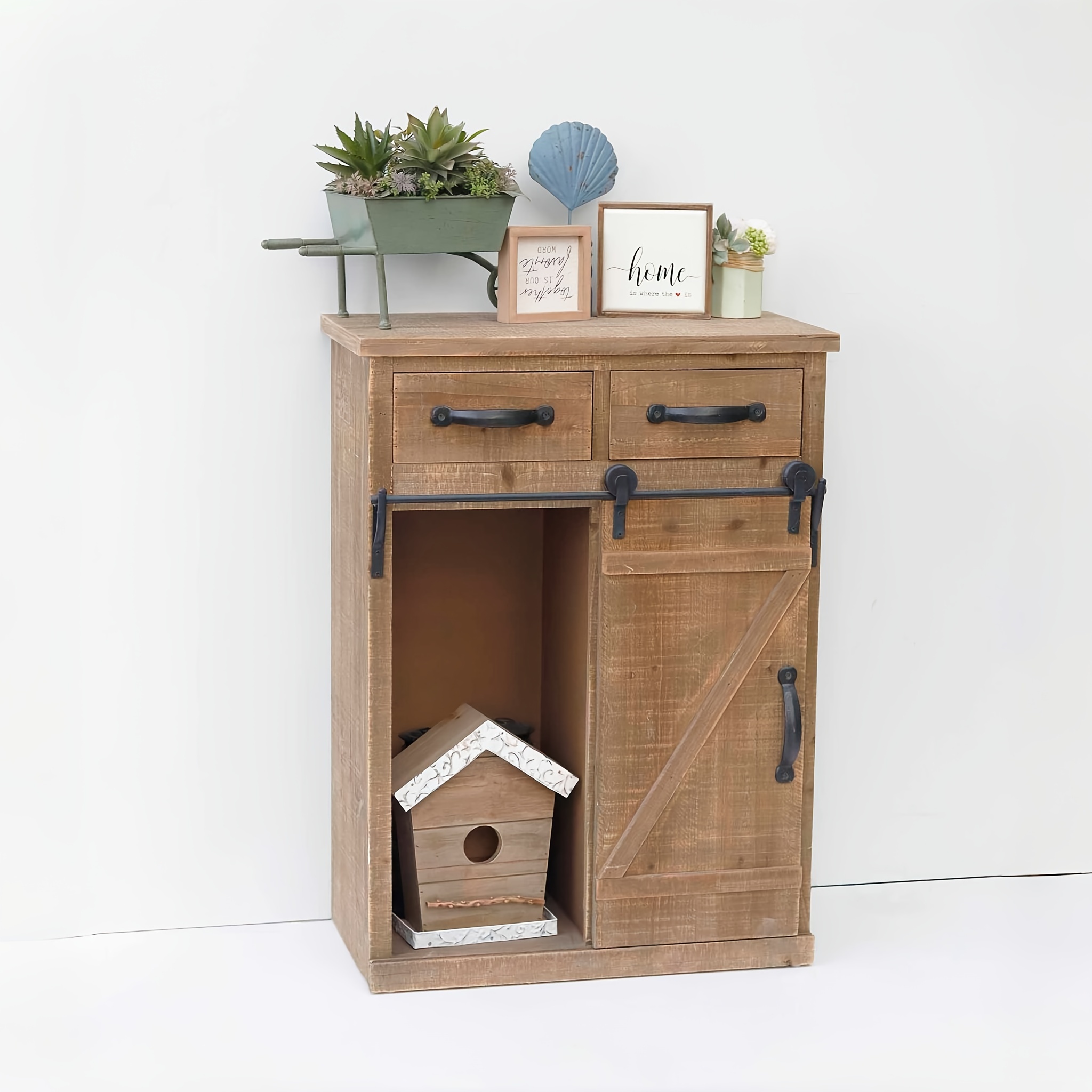 rustic barn end table wood console cabinet - Temu