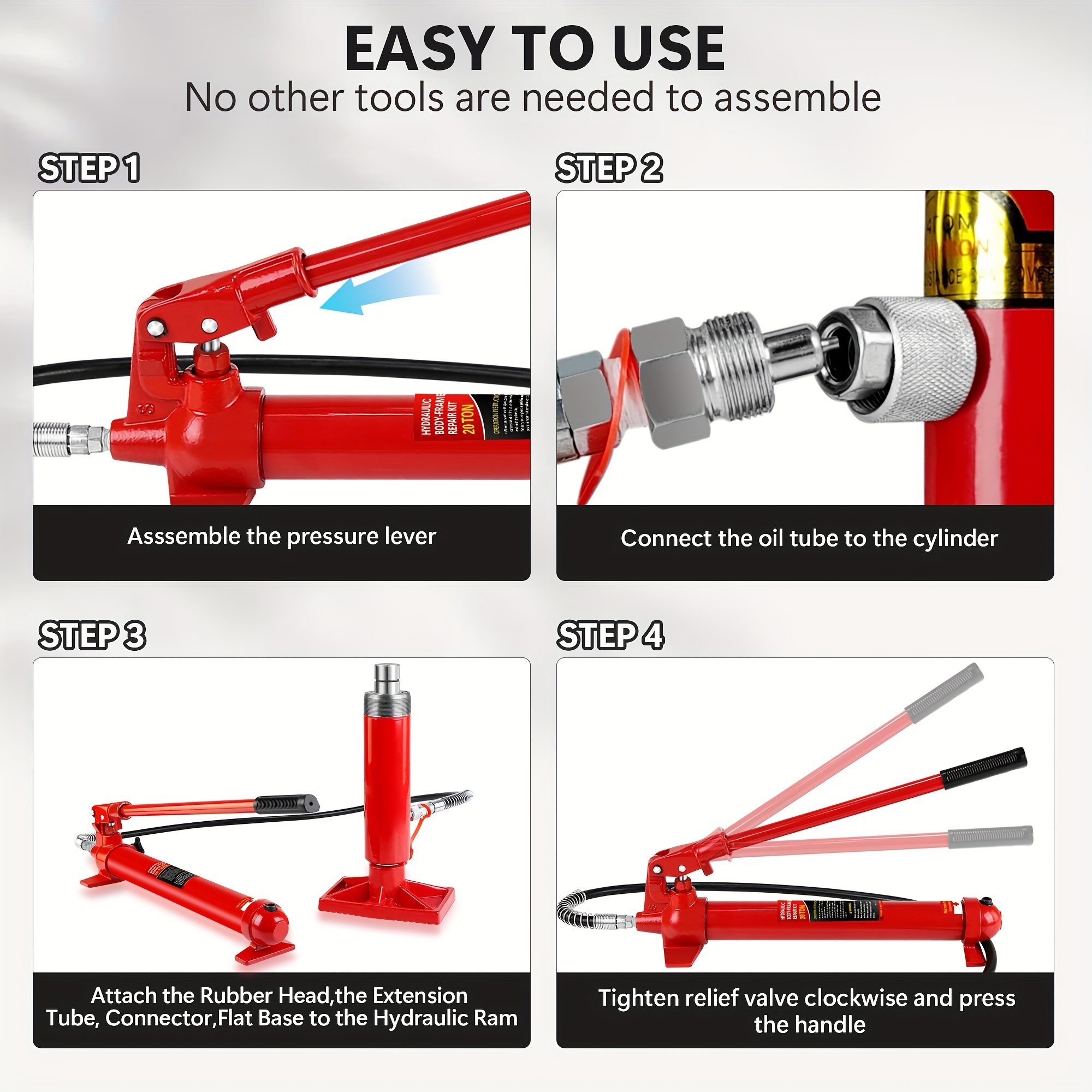 20 Ton Porta Power Kit, Portable Hydraulic Jack With1.43 M Oil Hose ...