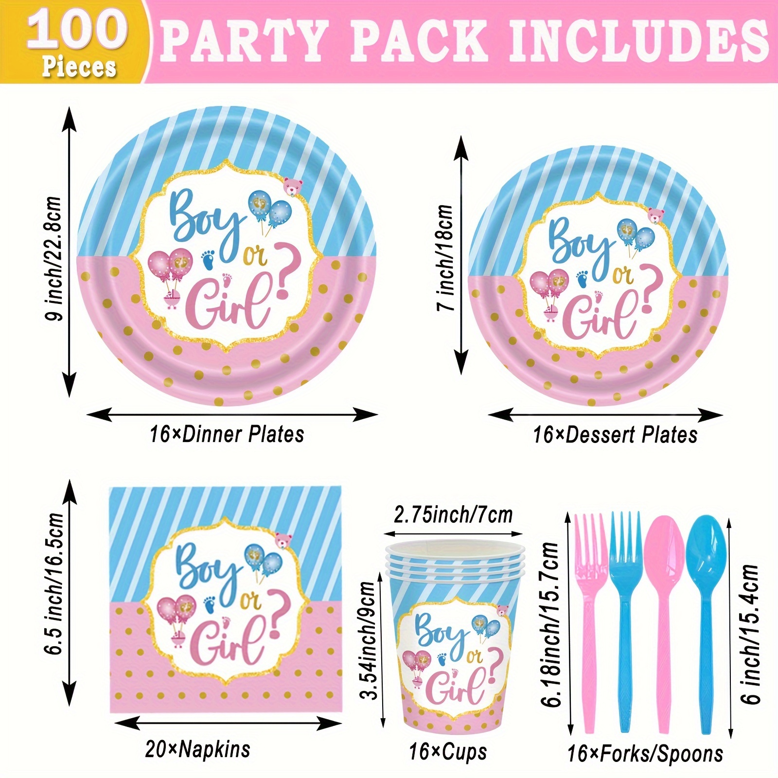 Gender Reveal Party Pack: Includes 16 Dinner Plates 16 - Temu