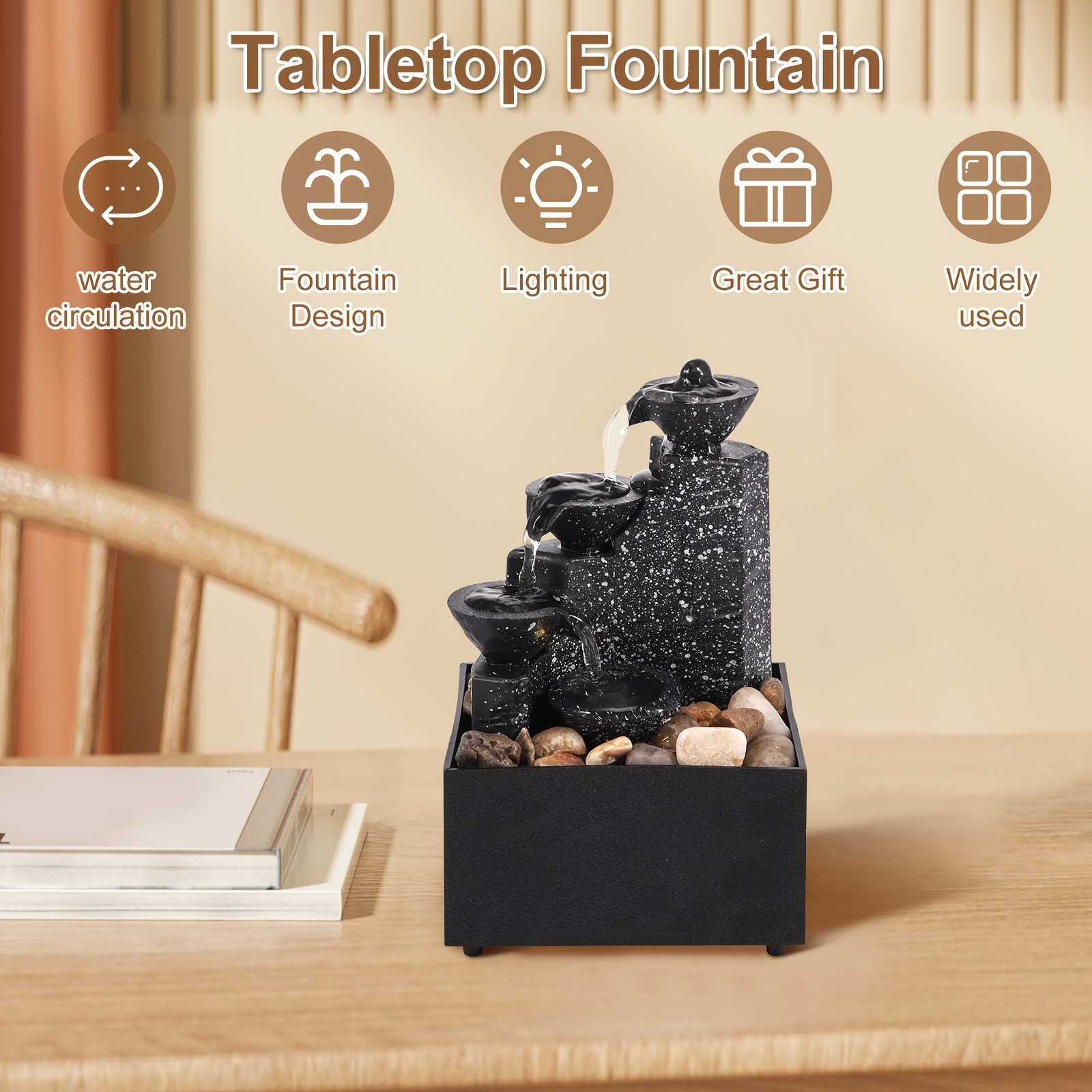 usb powered tabletop waterfall fountain soft lights relaxing - Temu