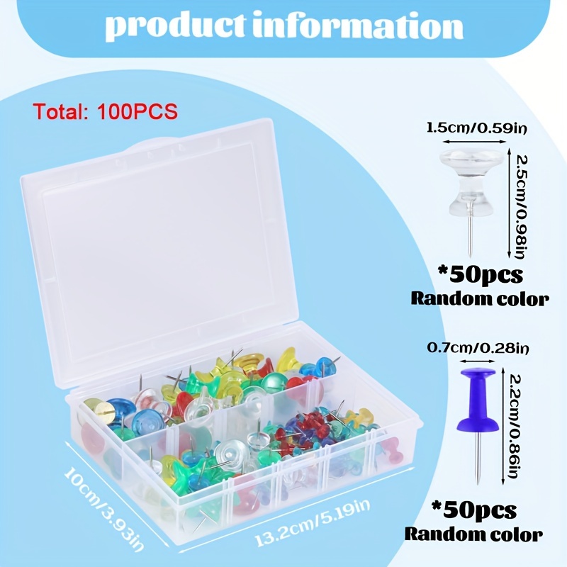 Stainless Steel Push Pins Assorted Colors Transparent Thumb - Temu