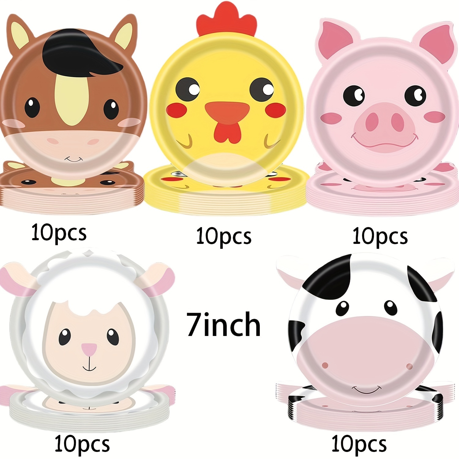 50 Count Farm Animals Party Paper Plates Farm Animal Shaped - Temu