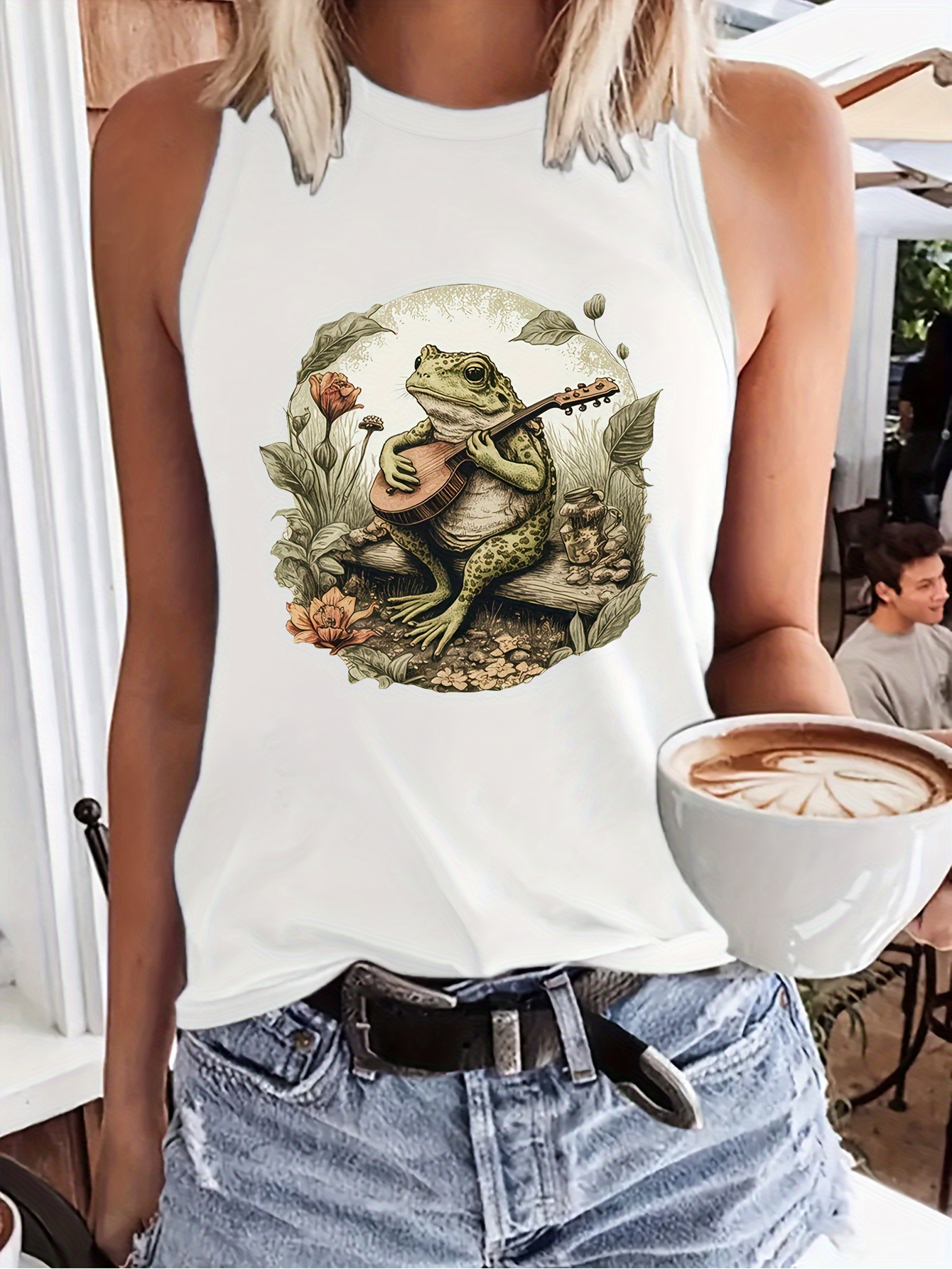 Frog Plant Graphic Print Tank Top Sleeveless Casual Top - Temu Denmark