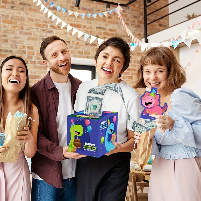 Birthday Money Pull Box Gift Set Pink Dinosaur Topper Pull - Temu