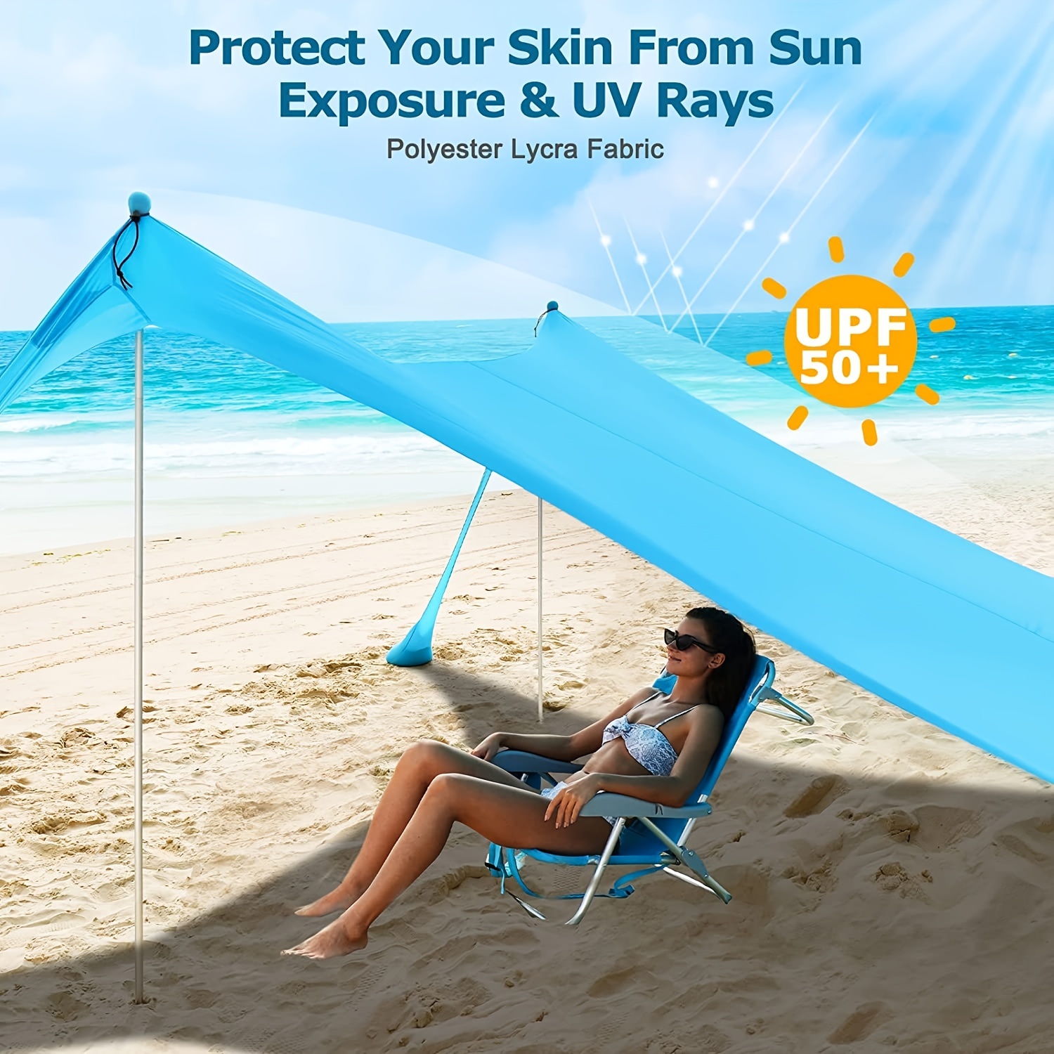 Beach Tent Camping Sun Shelter With Upf50 Protection Sand Shovels ...