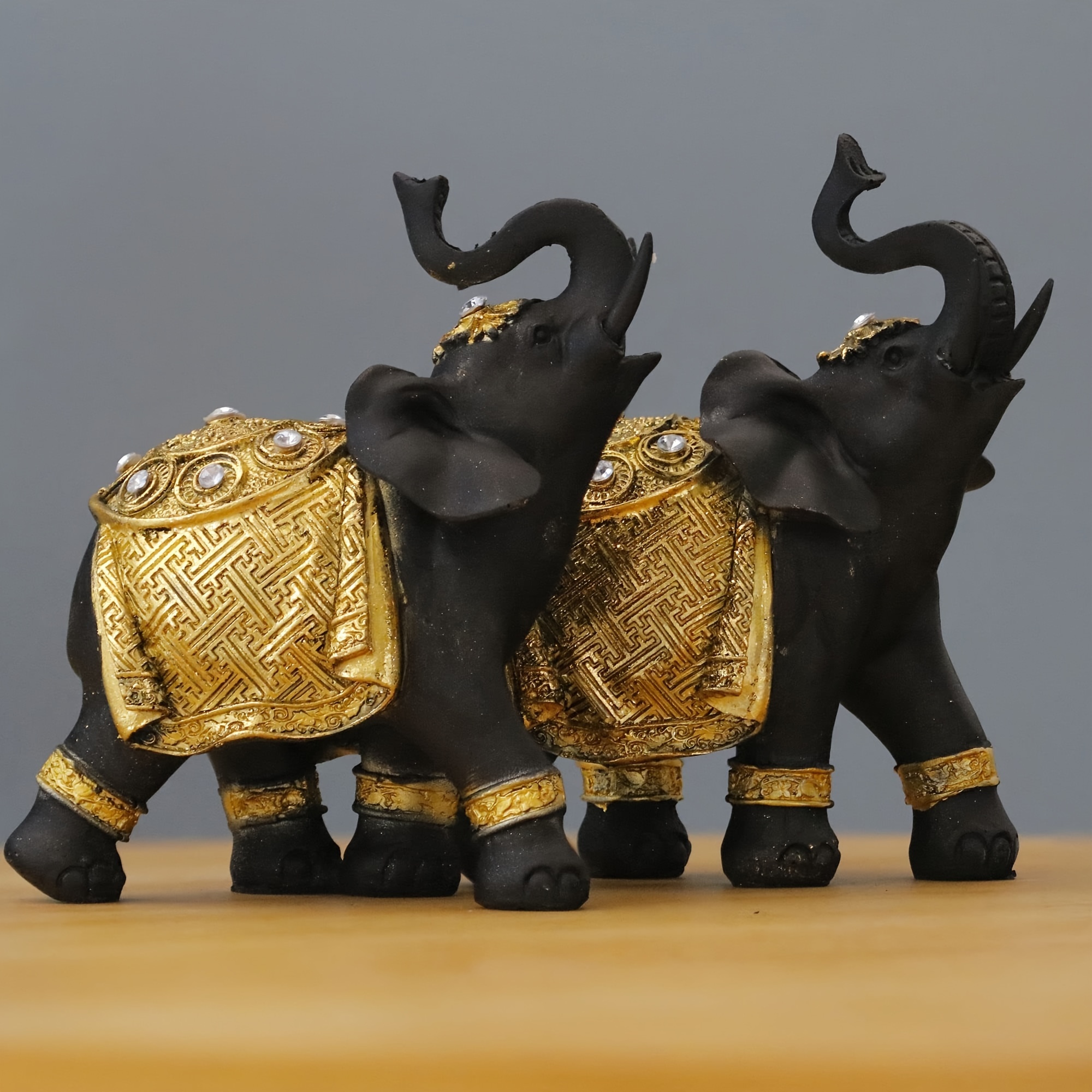 Feng Shui Good Luck Pair Black Golden Resin Elephant Statues - Temu