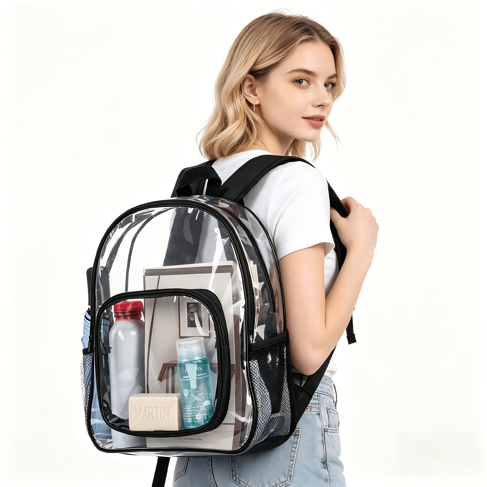 clear backpack sold on Temu Australia