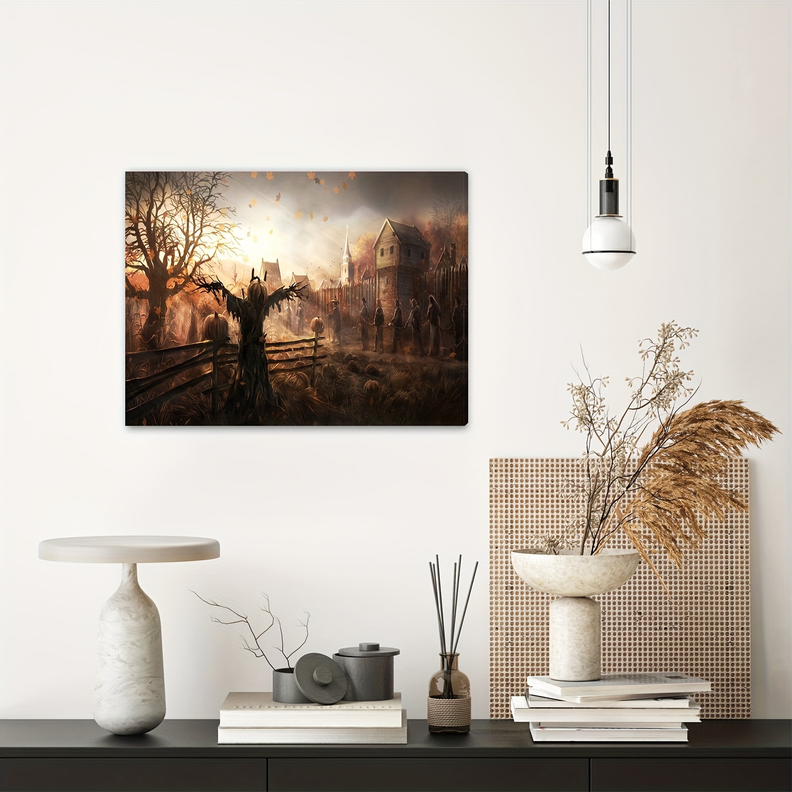 Vintage Halloween Wall Art: Framed Canvas With Spooky Scenes And Autumn ...