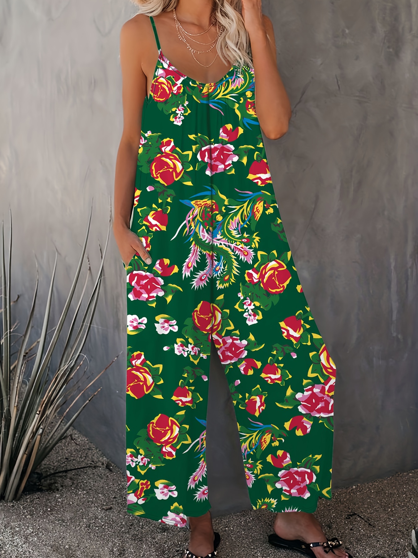 Blumenmuster Cami Jumpsuit In Übergröße Lässiger Ärmelloser Temu Austria