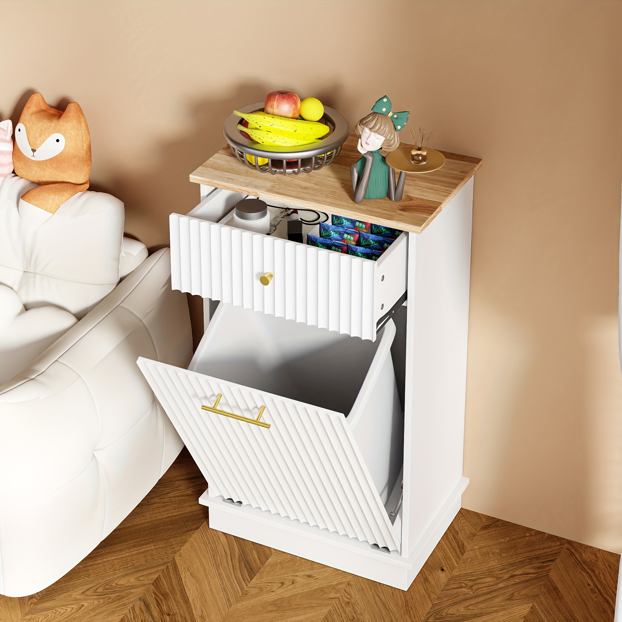 tilt trash cabinet wooden waste bins cabinet drawer Temu
