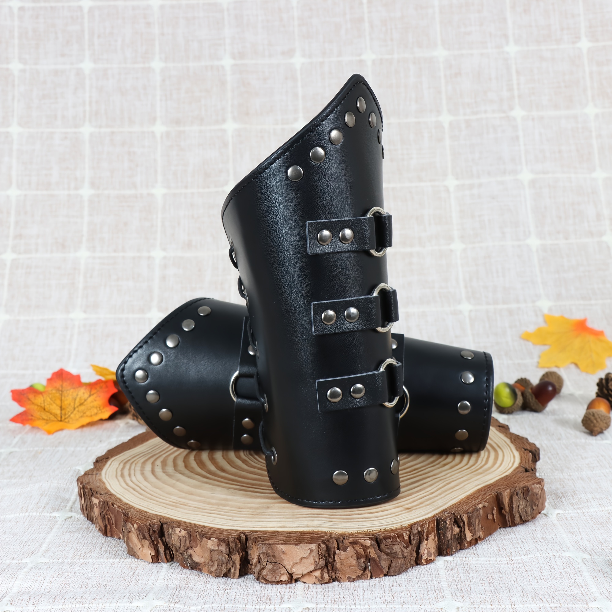 2 Pack Medieval Knight Black Pu Leather Arm Guards Viking Warrior Wrist ...