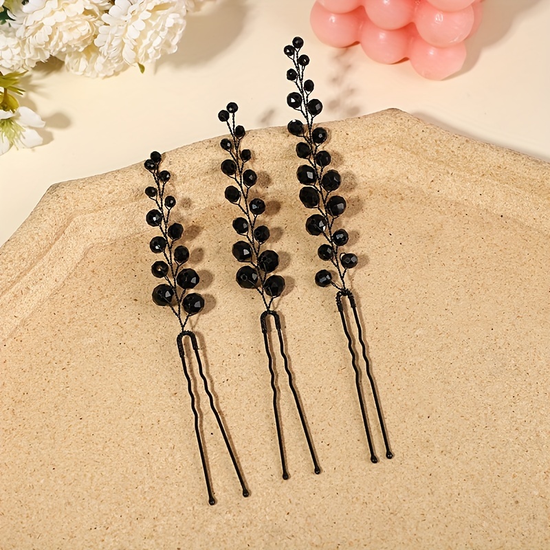 3pcs elegant black wheat ear u shape hairpins women girls casual party ...