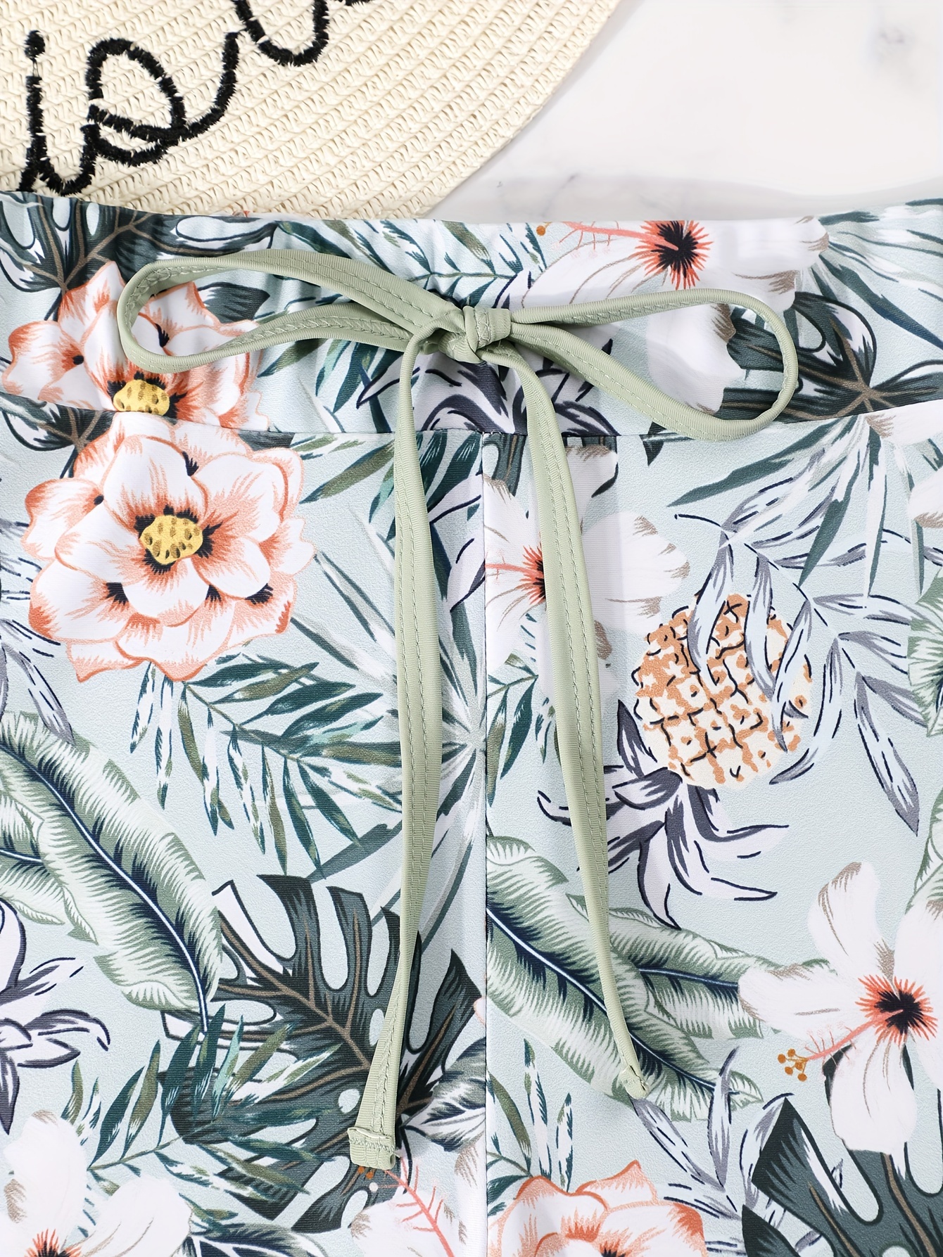 Tropical Print Drawstring Beach Swim Shorts High Stretch - Temu