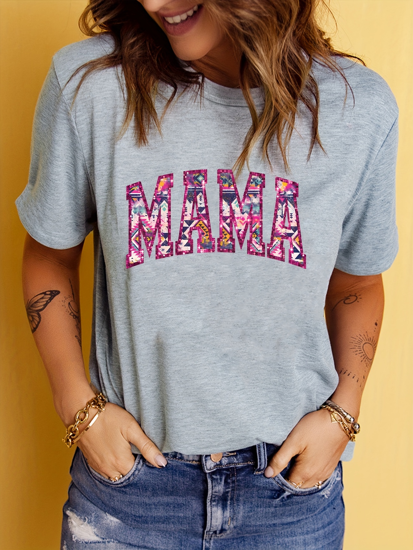 MAMA T shirt Imprimé Haut Décontracté À Manches Courtes Et - Temu France