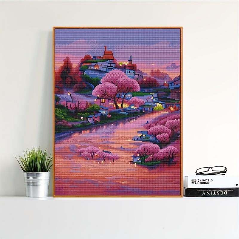 Cross Stitch Print Kit נושא פרחוני חומר קטיפה - Temu