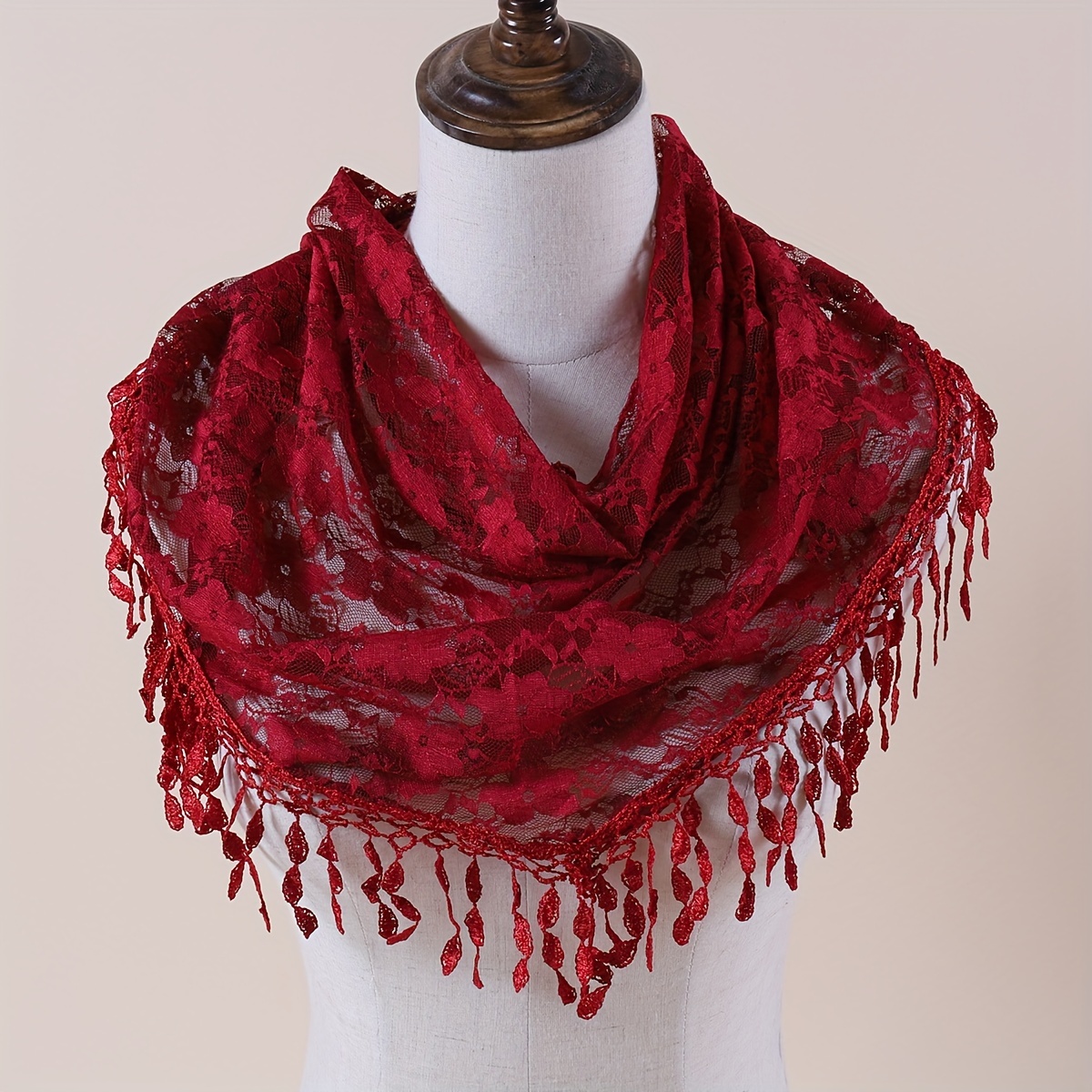 Solid Color Lace Triangle Scarf Thin Breathable Tassel Shawl - Temu ...