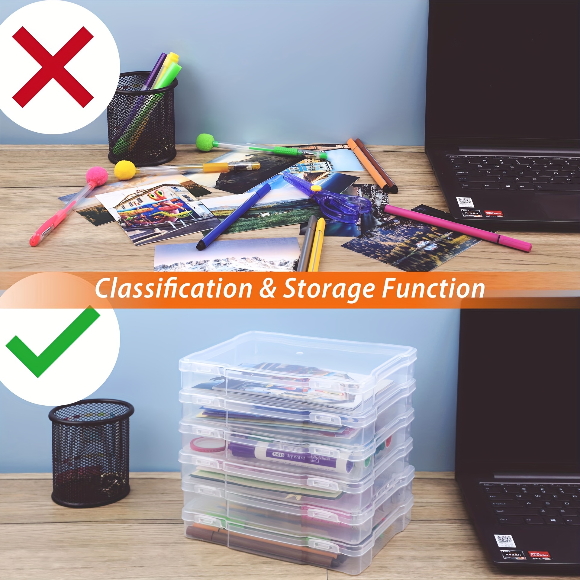 6개 팩 데스크탑 정리 투명 플라스틱 사진 보관함 엽서 인사말 카드 보관함 사진 인사말 카드 문서 종이 및 Temu