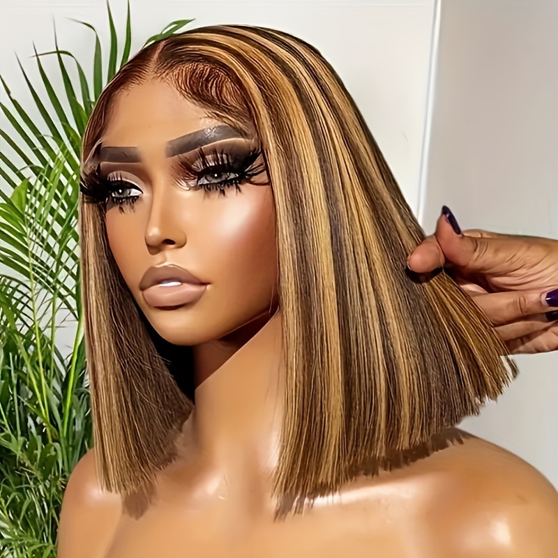 Ombre Bob Lace Front Wigs Human Hair Highlight Blonde Bob - Temu