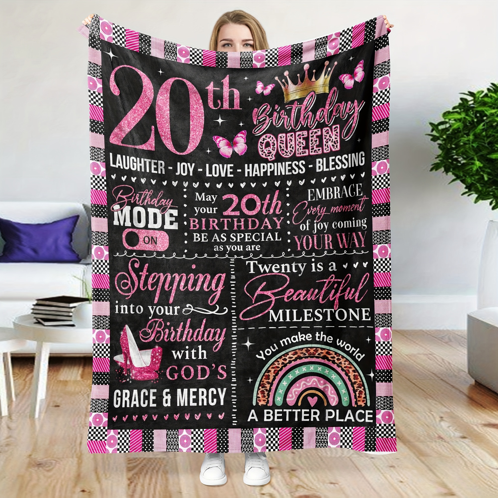 1 pc 20th Birthday Blanket Gifts for Women Girls Gifts for 20 Year Old Female 20th Birthday Decorations for Women 20 Year Old Girl Gifts Gifts for 20 Year Old Girl Women Throw Blanket