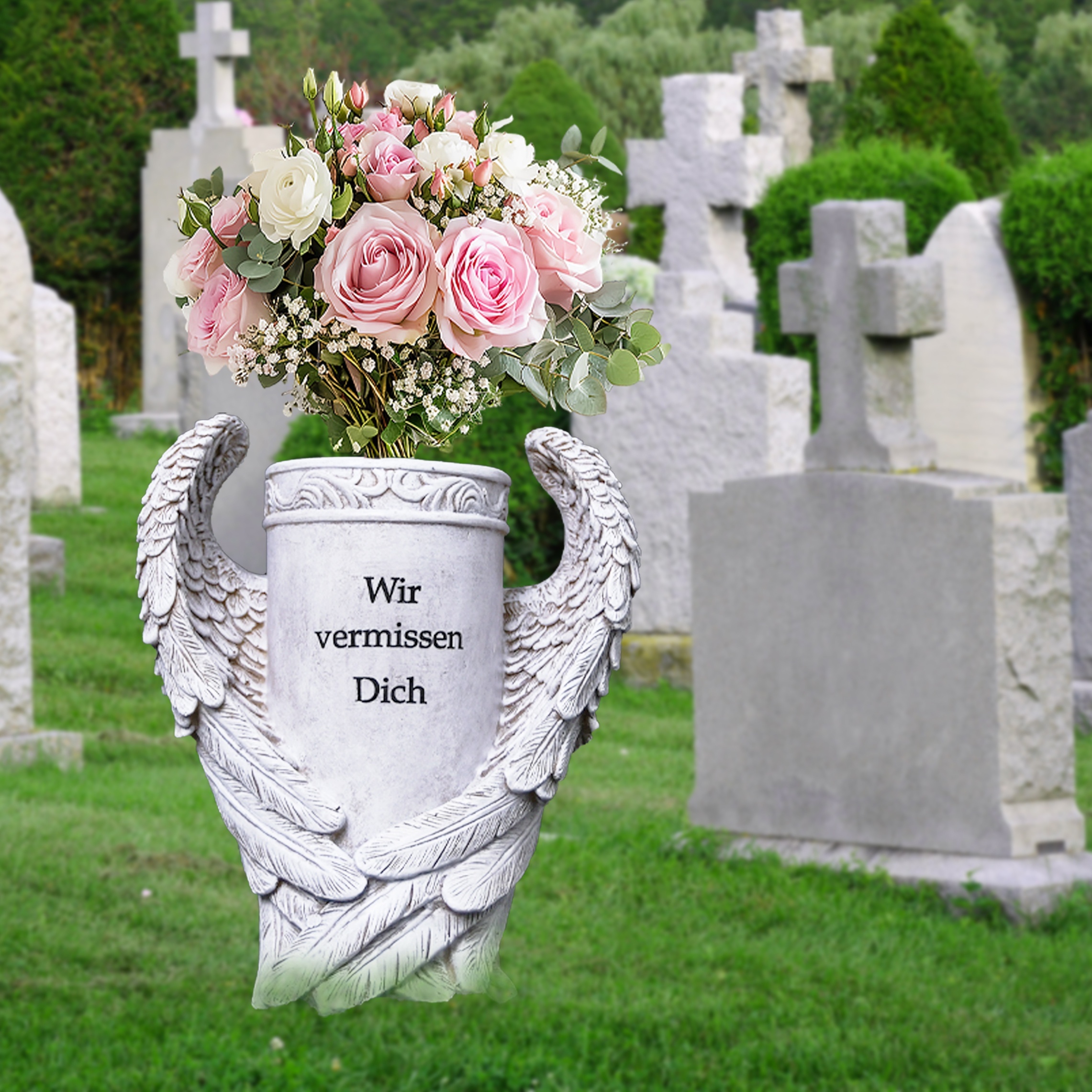 Angel Wings Memorial Vase Resin Cemetery Tombstone Decor - Temu