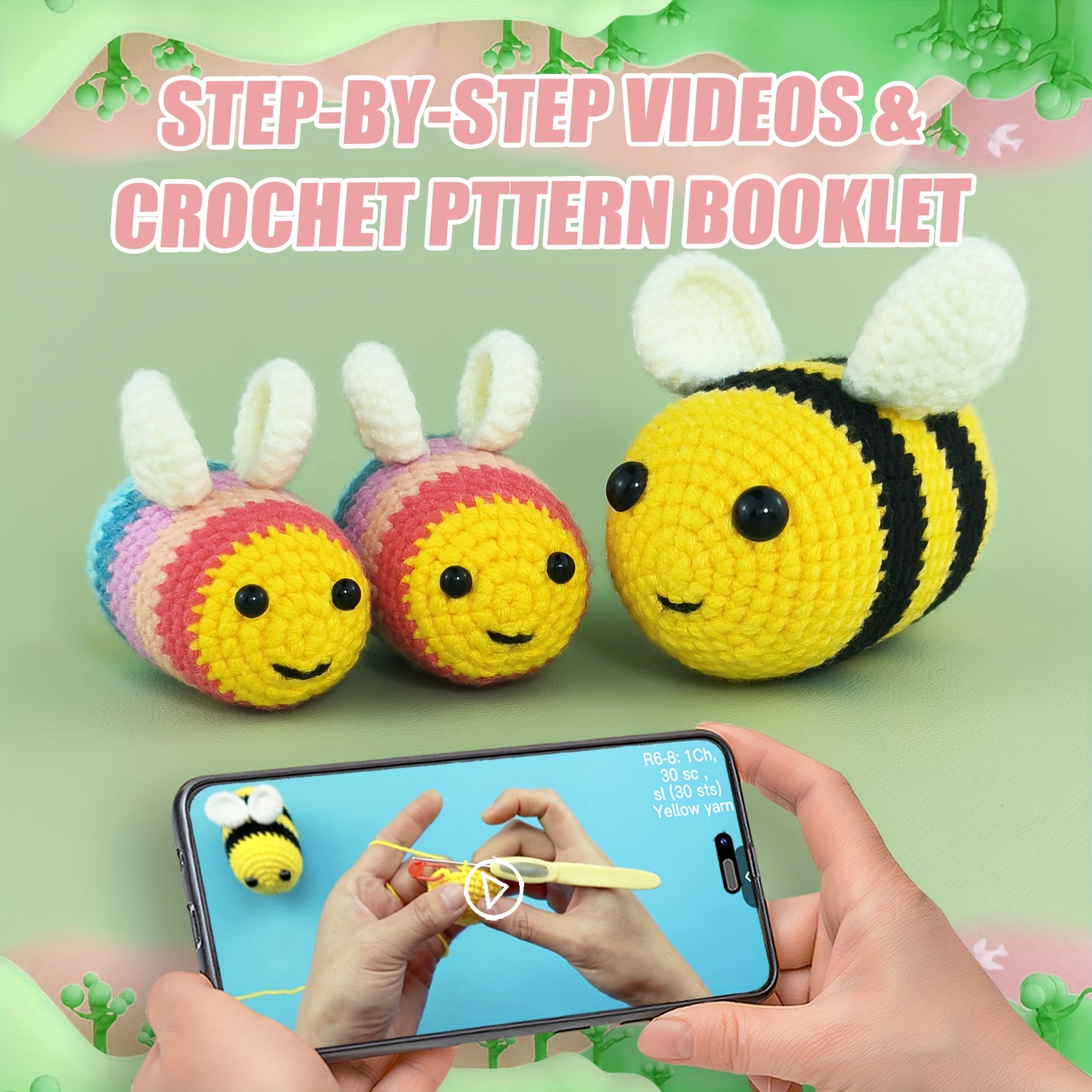 Diy Crochet Kit Beginners Video Tutorial 3 Bee - Temu Belgium