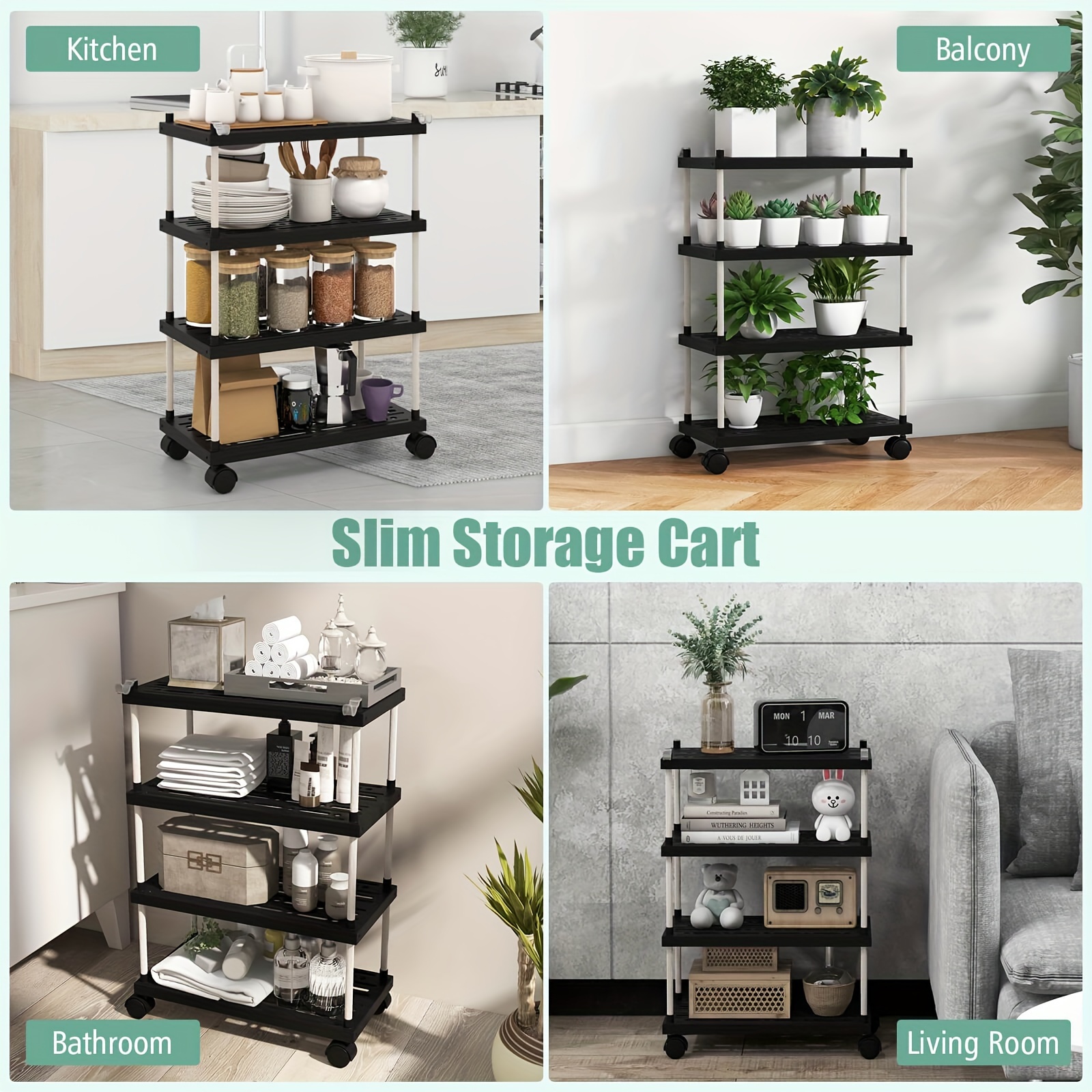 4 tier slim storage cart kitchen organizer utility - Temu
