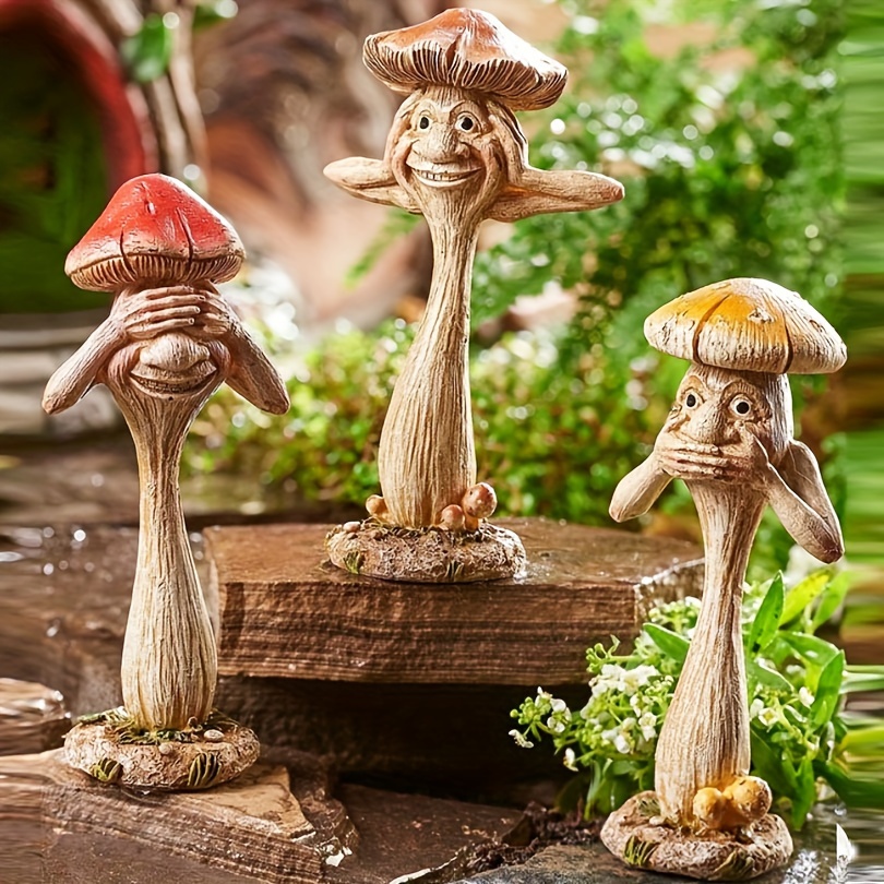Wisdom Gnomes Mushroom Garden Statue "see Hear No - Temu