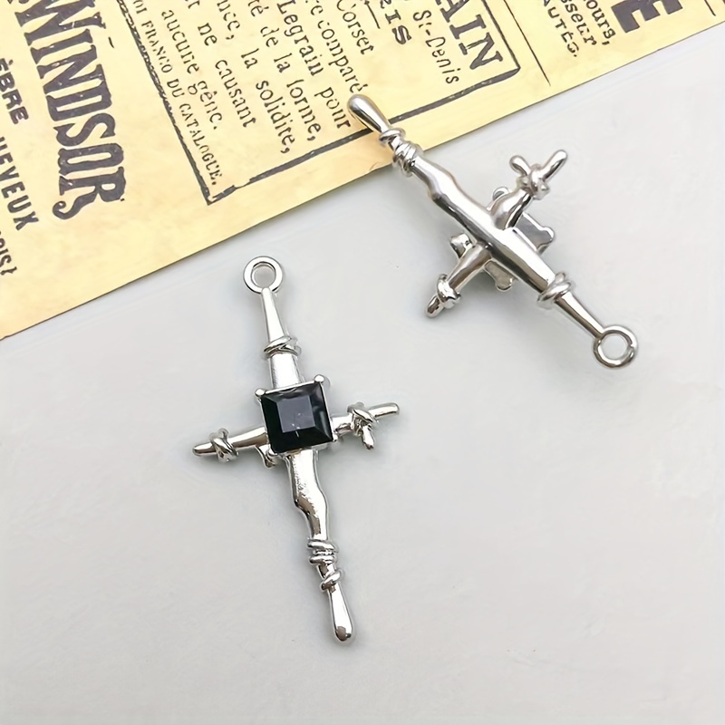 Alloy Cross Pendant Glass Bead Decor Diy Necklace Jewelry - Temu United ...