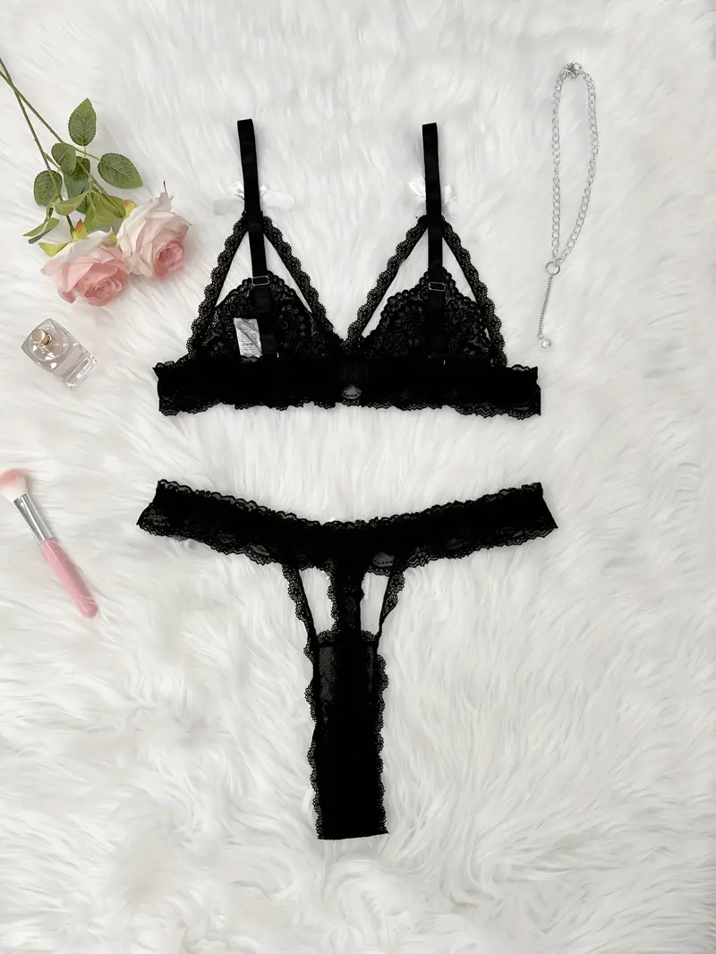 Womens Plus Erotic Lingerie Set Plus Size Hot Lace Beaded Bow Strappy