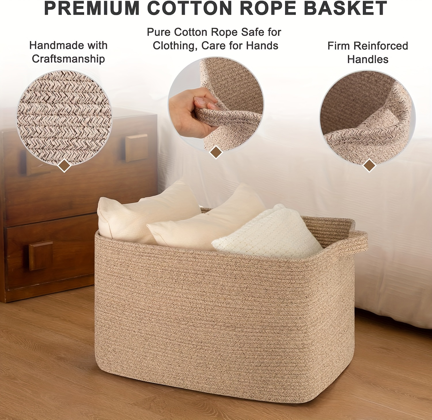 Large Blankets Basket Living Room Woven Cotton Rope Storage - Temu